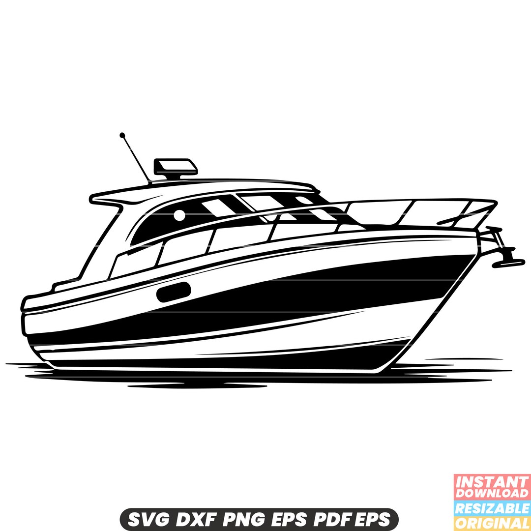 Cabin Cruiser Boat Vessel Yacht Watercraft Maritime Luxury SVG DXF PNG ...