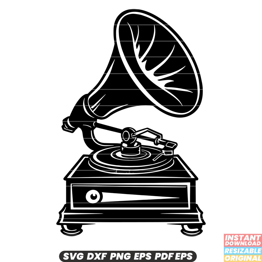 Phonograph SVG Vintage Illustration Music Record Player Phonograph ...