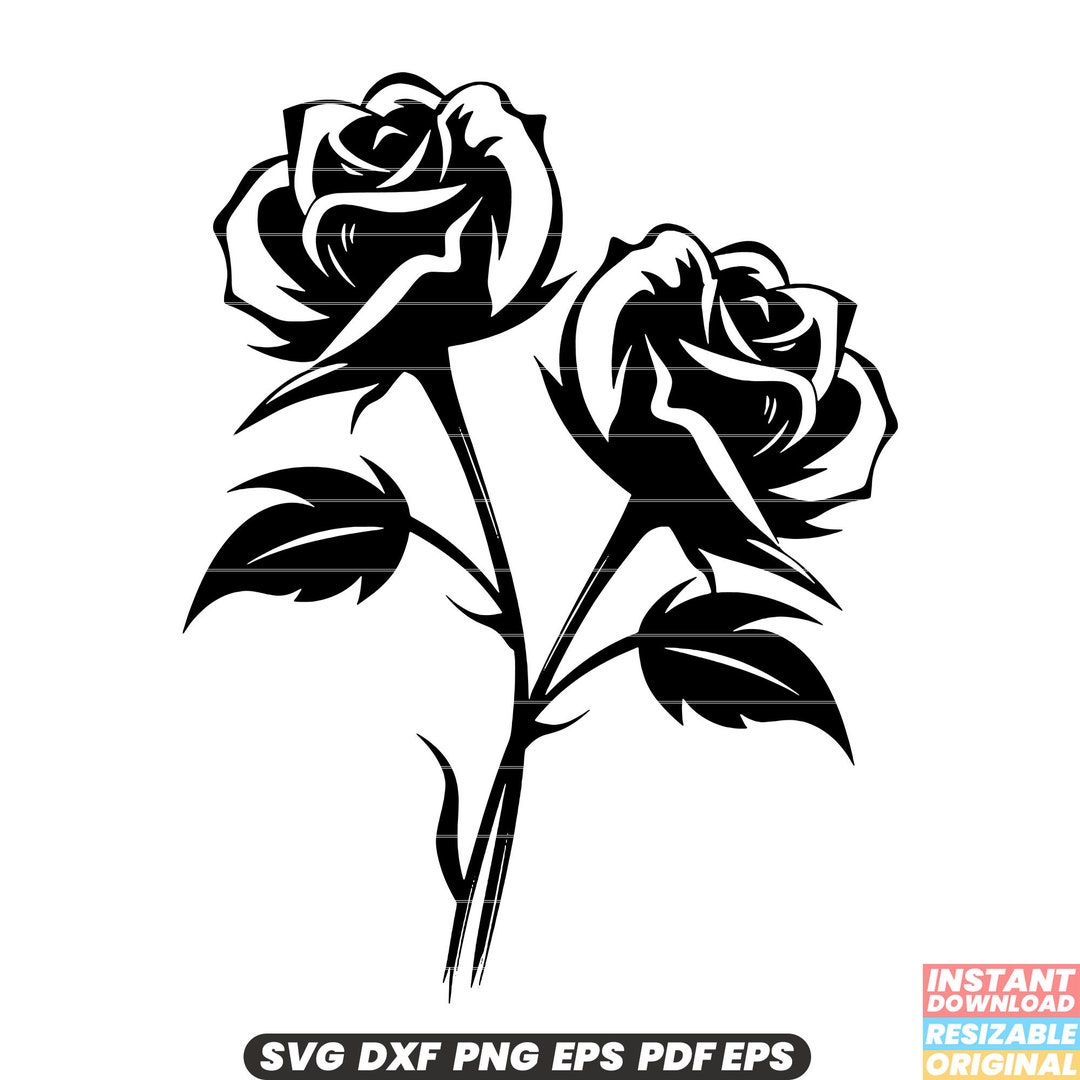 Two Roses SVG Floral Illustration Two Roses Clipart Flower Graphic ...