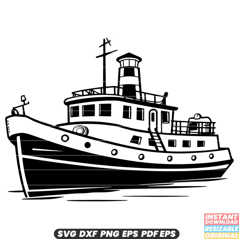 Tugboat SVG Tugboat DXF Tugboat PNG Maritime Designs for Boat ...