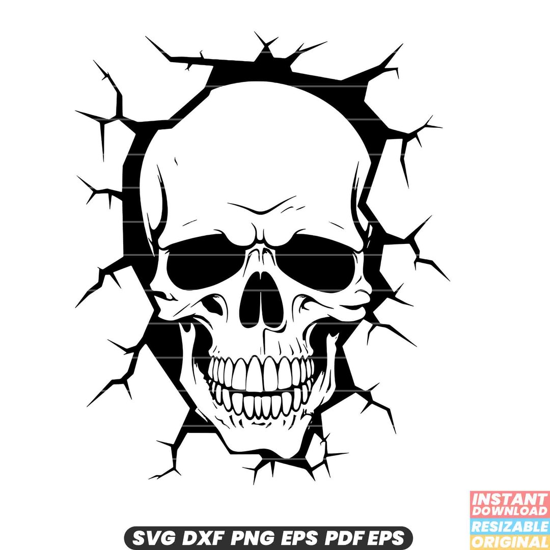 Skull in Cracked Wall SVG - Halloween Decoration, Wall Art, Spooky ...