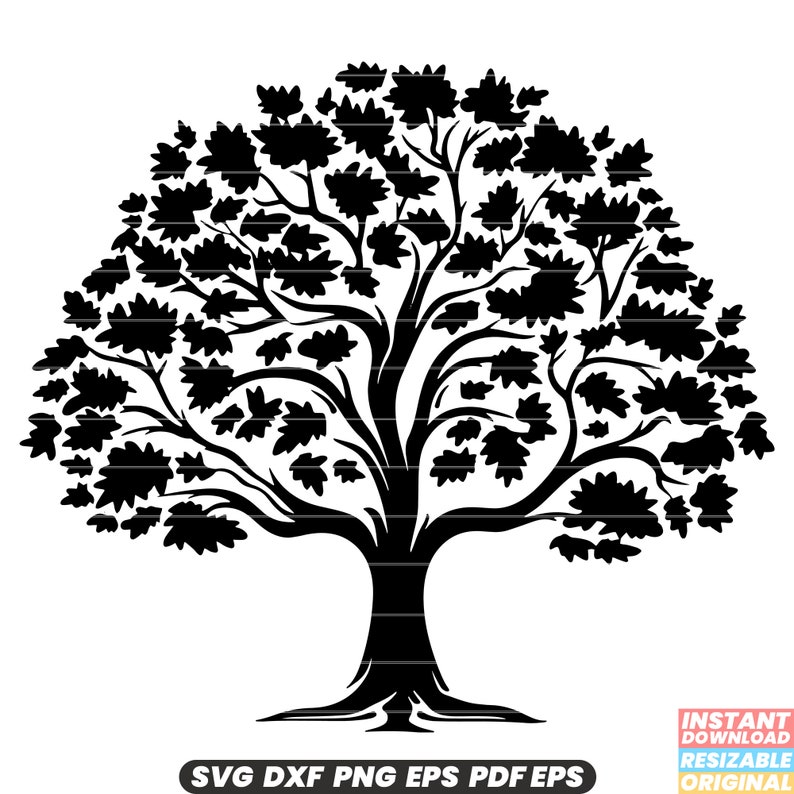 Oak Tree Nature Forest Woodland Strong Branches Leaves Acorn SVG DXF ...