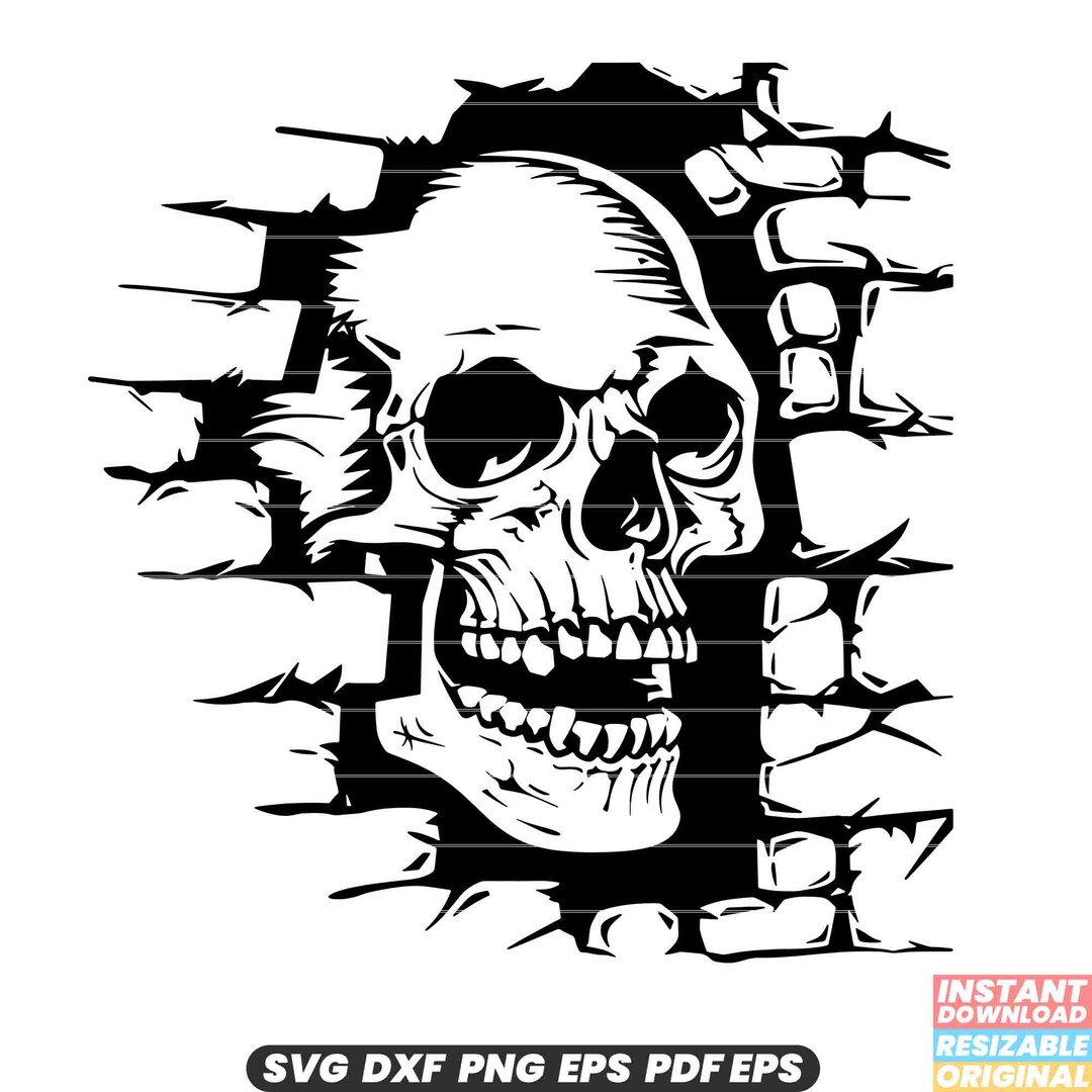 Skull in Cracked Wall SVG - Halloween Decoration, Wall Art, Spooky ...