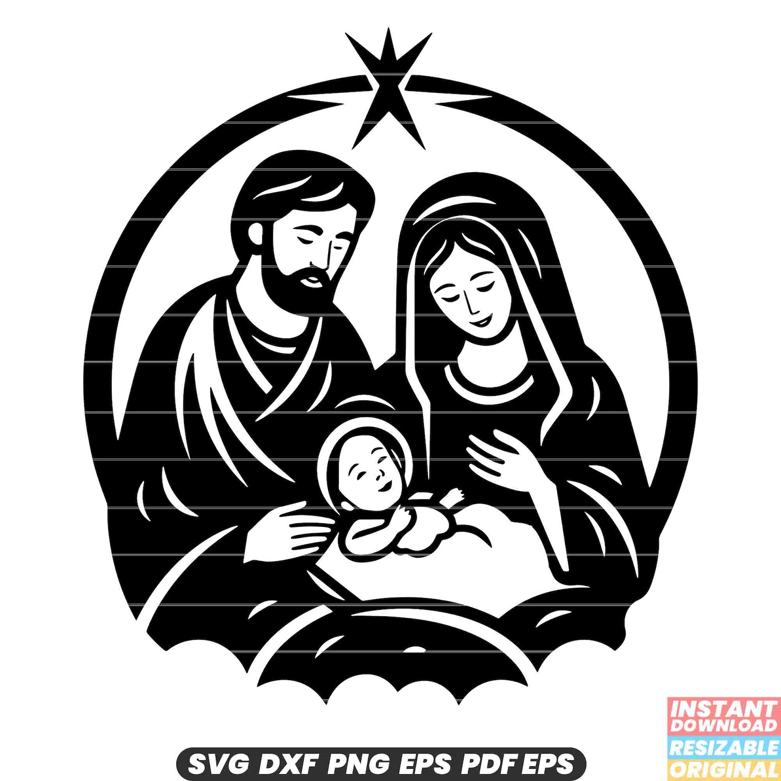 Nativity SVG Christmas Religious Scene Holy Family Jesus Mary Joseph ...