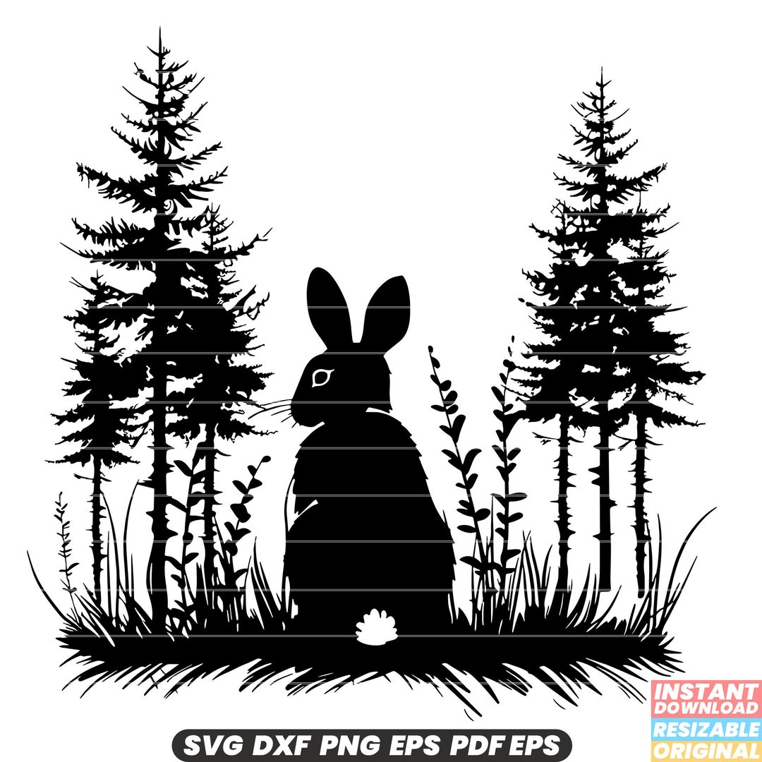 Rabbit Forest SVG Wildlife Illustration Rabbit Forest Clipart Woodland ...