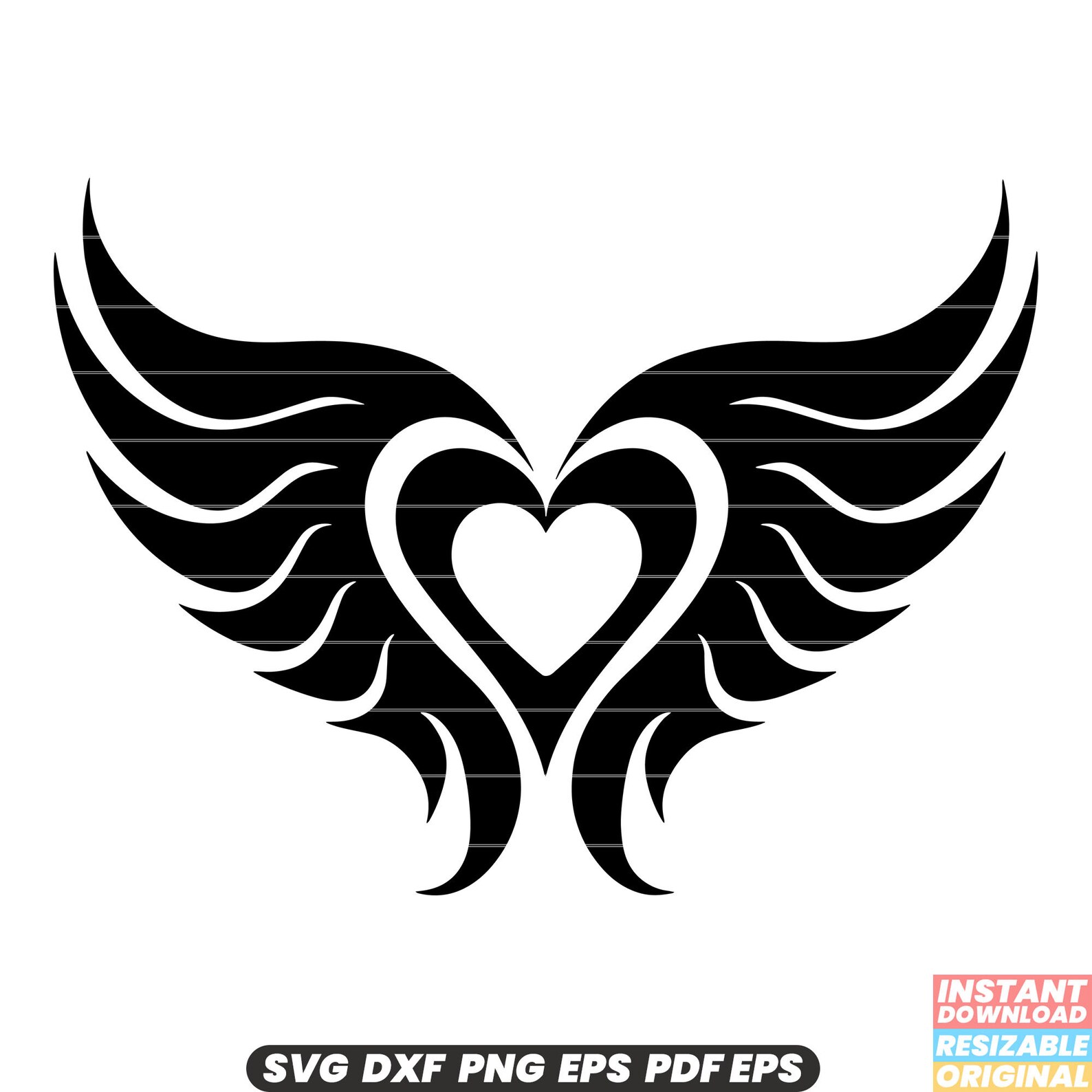 Heart and Wings SVG Angelic Symbol, Winged Heart Illustration, Love and ...