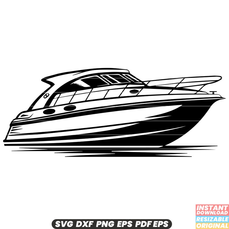 Cabin Cruiser Boat Vessel Yacht Watercraft Maritime Luxury SVG DXF PNG ...