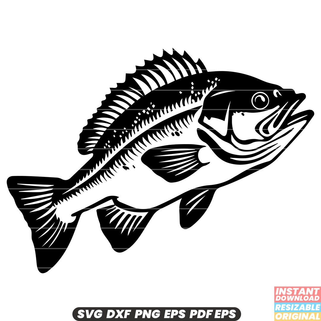Black Bass SVG DXF PNG Fishing Trophy Cut File Bass Fish - Etsy