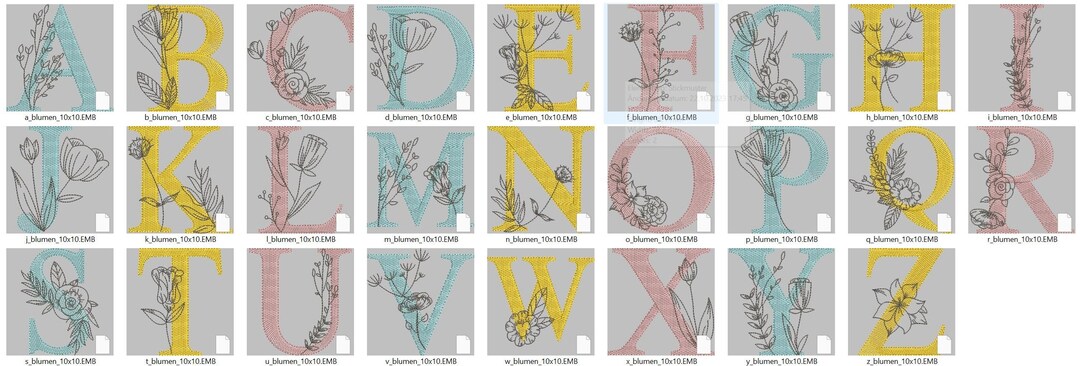 Flower Alphabet Set 10x10 Embroidery Files for Machine Embroidery - Etsy