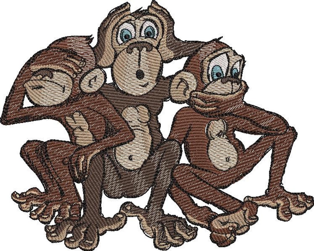 The 3 Monkeys - Embroidery File for Machine Embroidery - Etsy