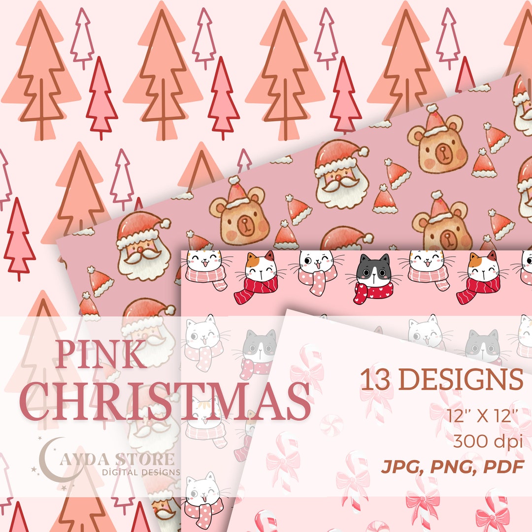Pink Christmas Digital Paper Bundle, Holiday Scrapbook Papers ...