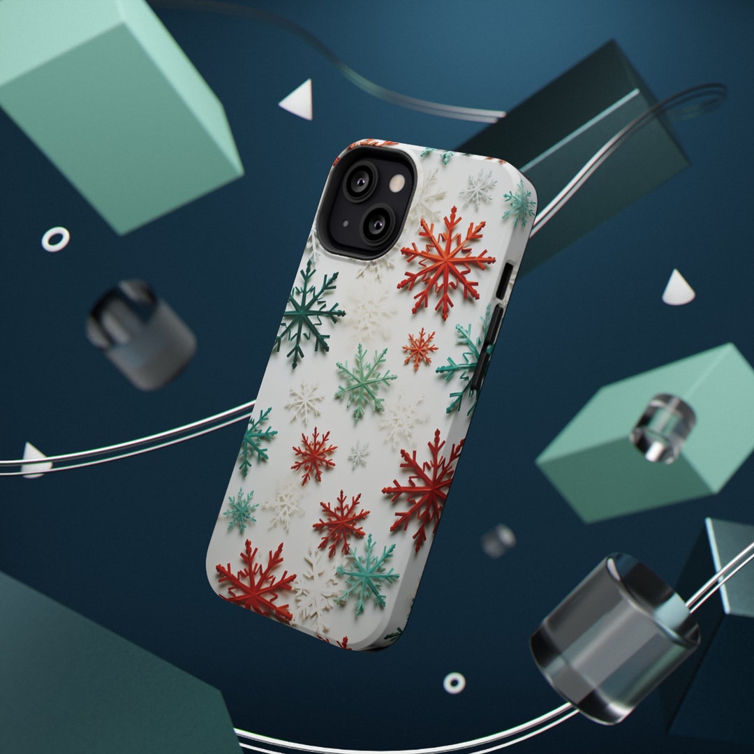 3D Red Green and White Snowflake Drop-resistant iPhone Case - Etsy