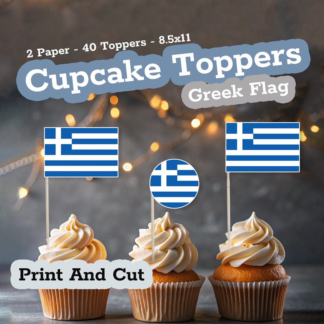 Printable Greek Mini Flag Cupcake Toppers | Greece Party Favors Decor ...