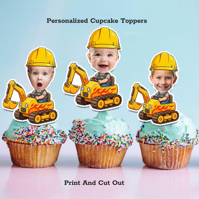 EXCAVATOR Printable Personalized Face Cupcake Toppers,custom Photo ...