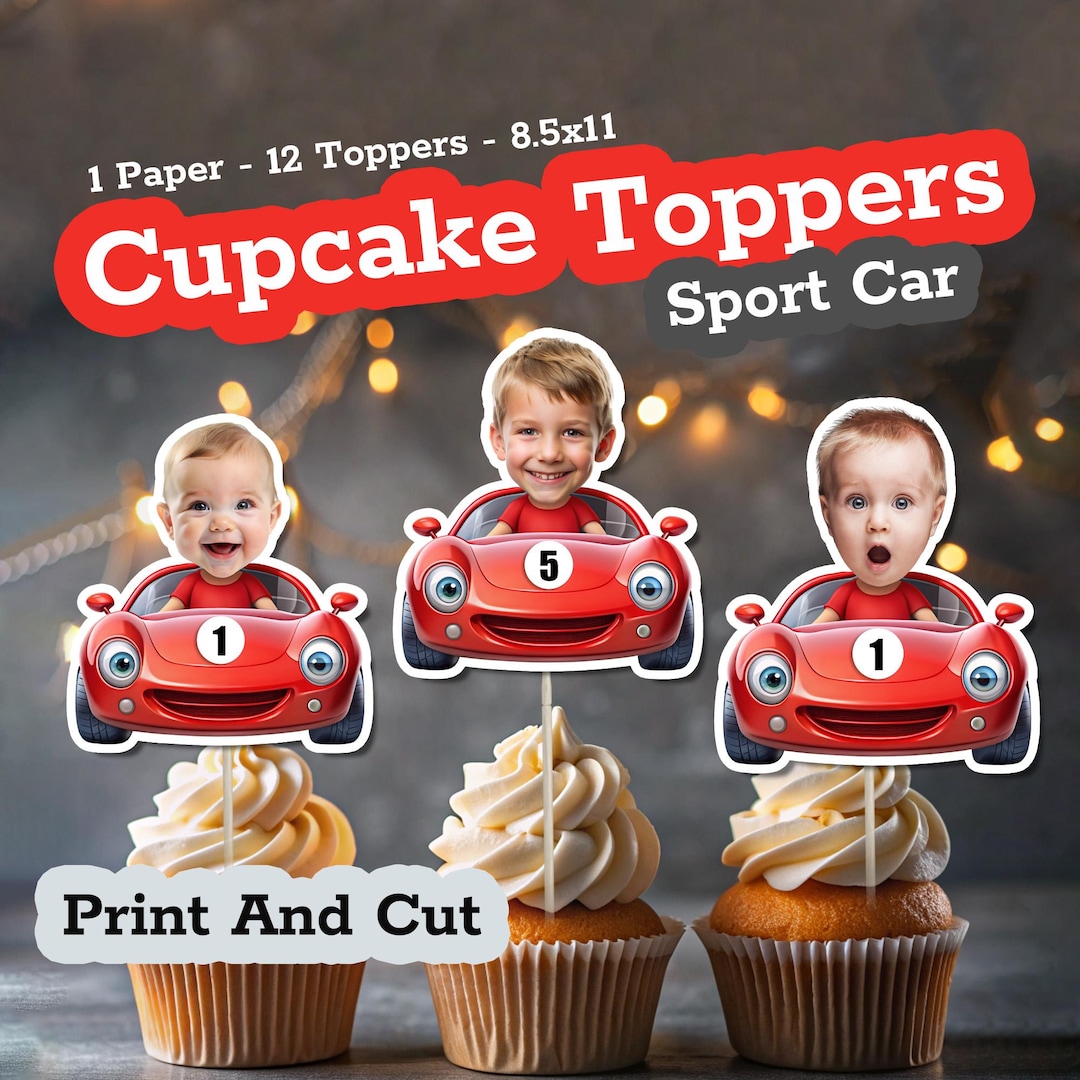 RED SPORT CAR Driver Printable Personalized Cupcake Toppers, Custom ...