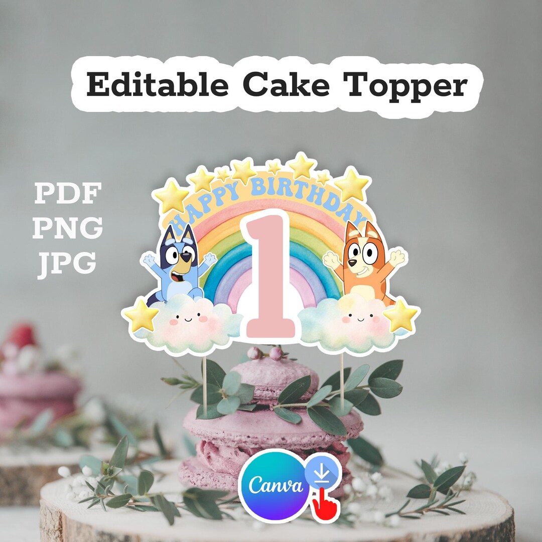 BLUE-Y Personalized Editable Blue Dog Cake Topper, Custom Bluey ...