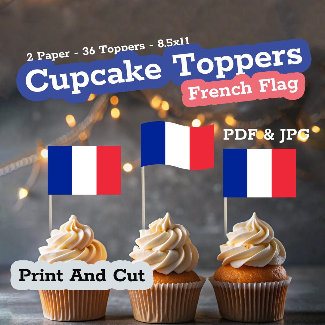 36 PCS Printable French Mini Flag Cupcake Toppers - Cocktail Picks ...