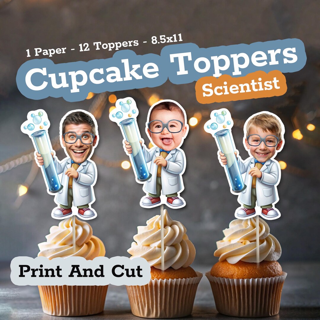 Personalized SCIENTIST Cupcake Toppers, Custom Photo Party Favors for ...