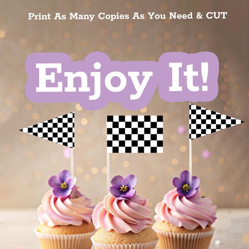 Racing Flag Cupcake Toppers Set - Checkered Finish Line Party Decor ...
