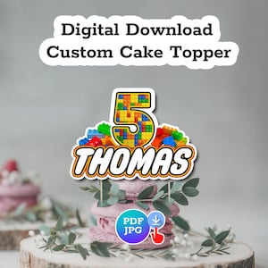 Custom Name Building Blocks Cake Topper for Boys Birthday Party ...