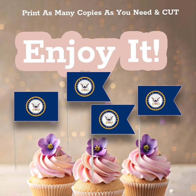 36 PCS Printable US Navy Flag Cupcake Toppers - Cocktail Picks | Navy ...
