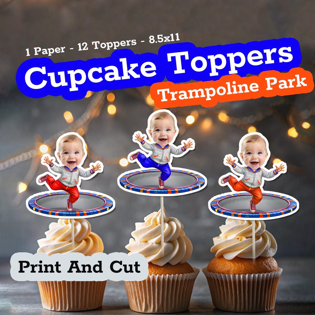 TRAMPOLINE JUMP Party Face Cupcake Toppers, Personalized Printable for ...
