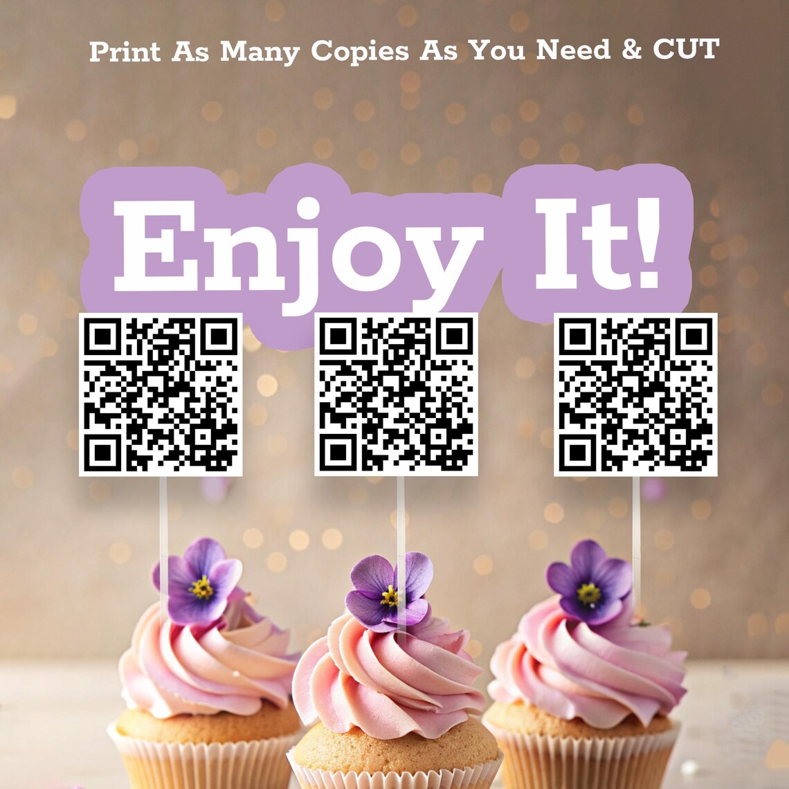 Custom QR CODE Cupcake Toppers 2.5 Digital Download, Qr Code Design for ...