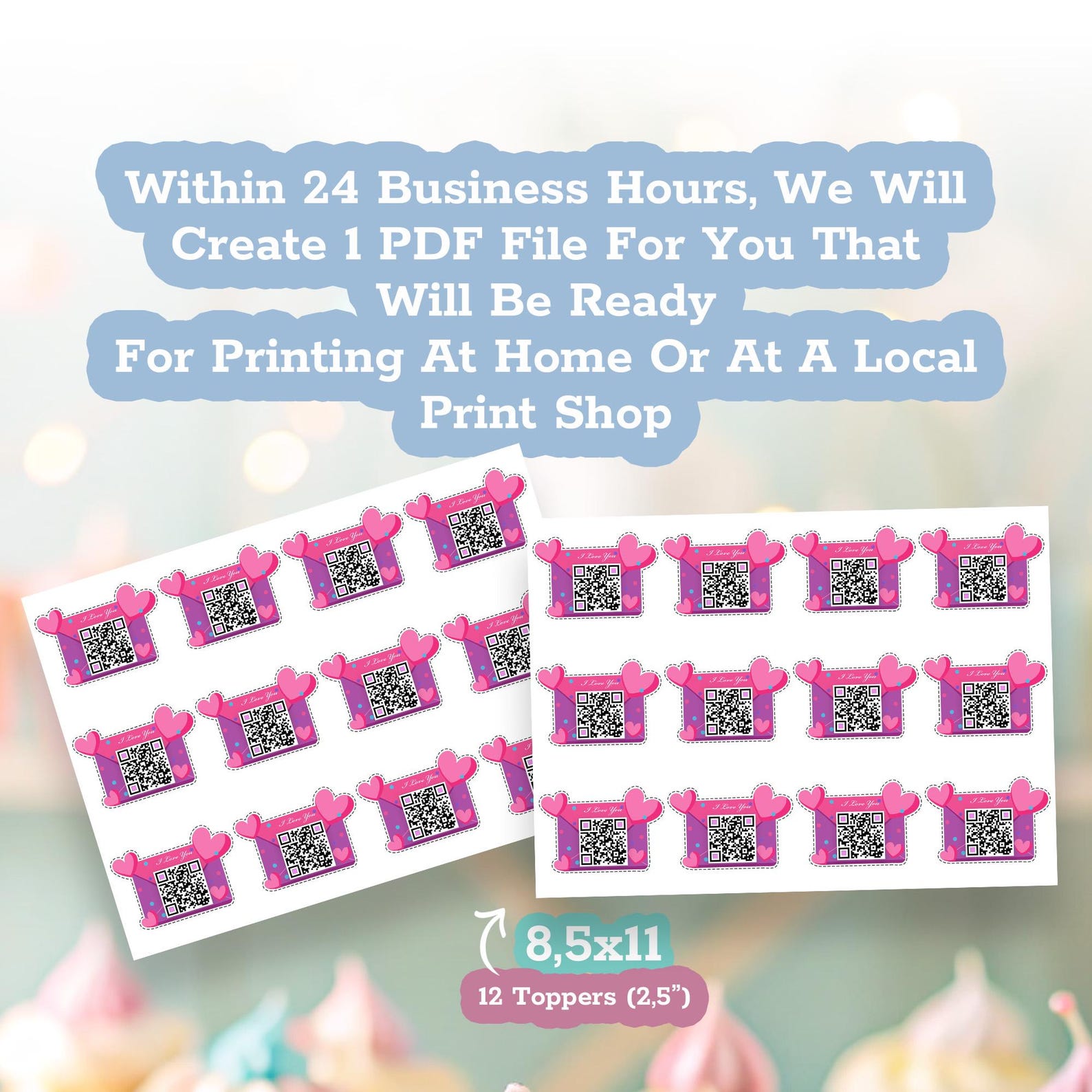 Custom Pink “I Love You” QR Code Cupcake Toppers | Printable Ways to ...