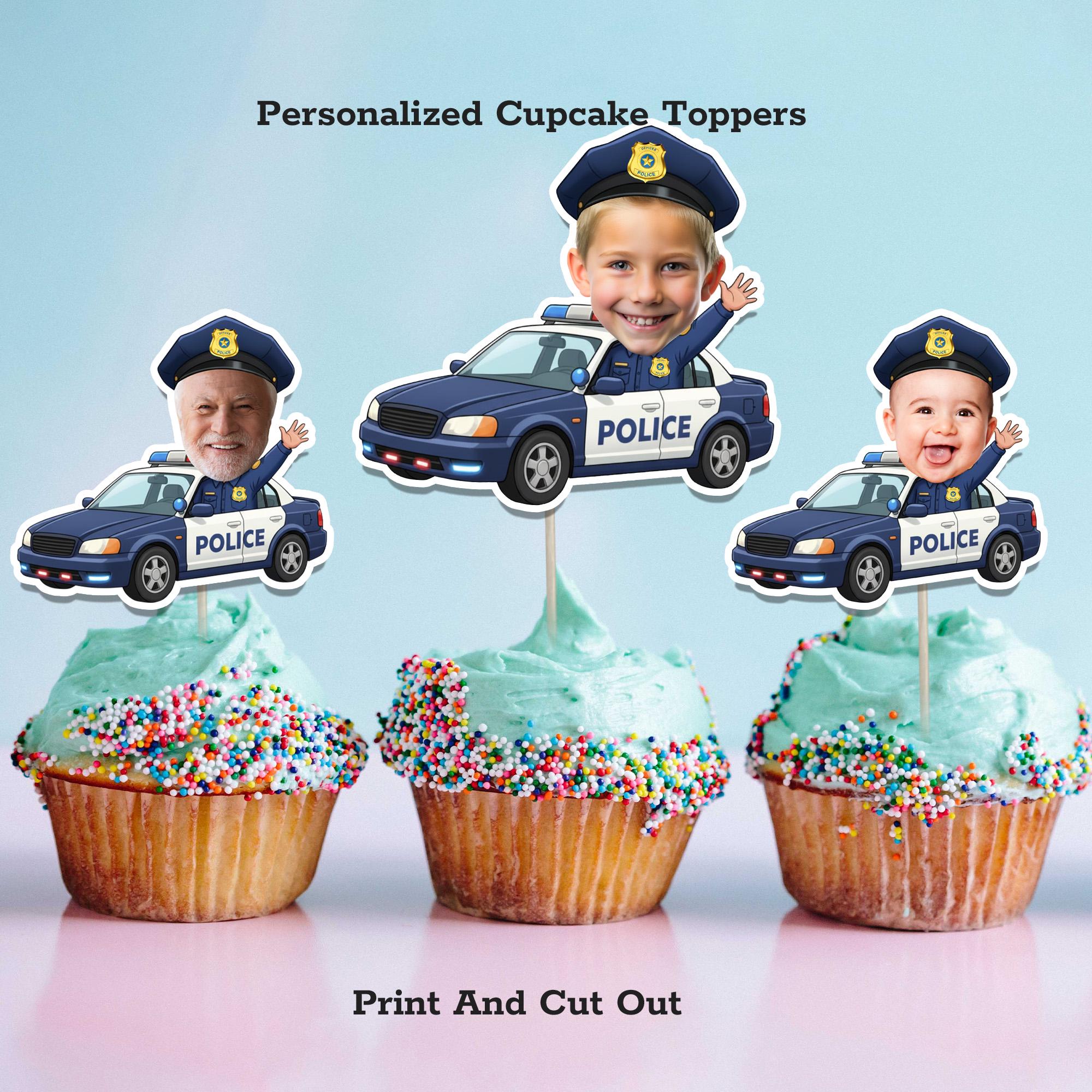 POLICE OFFICER Face Cupcake Toppers, Personalized Printable for Boys ...