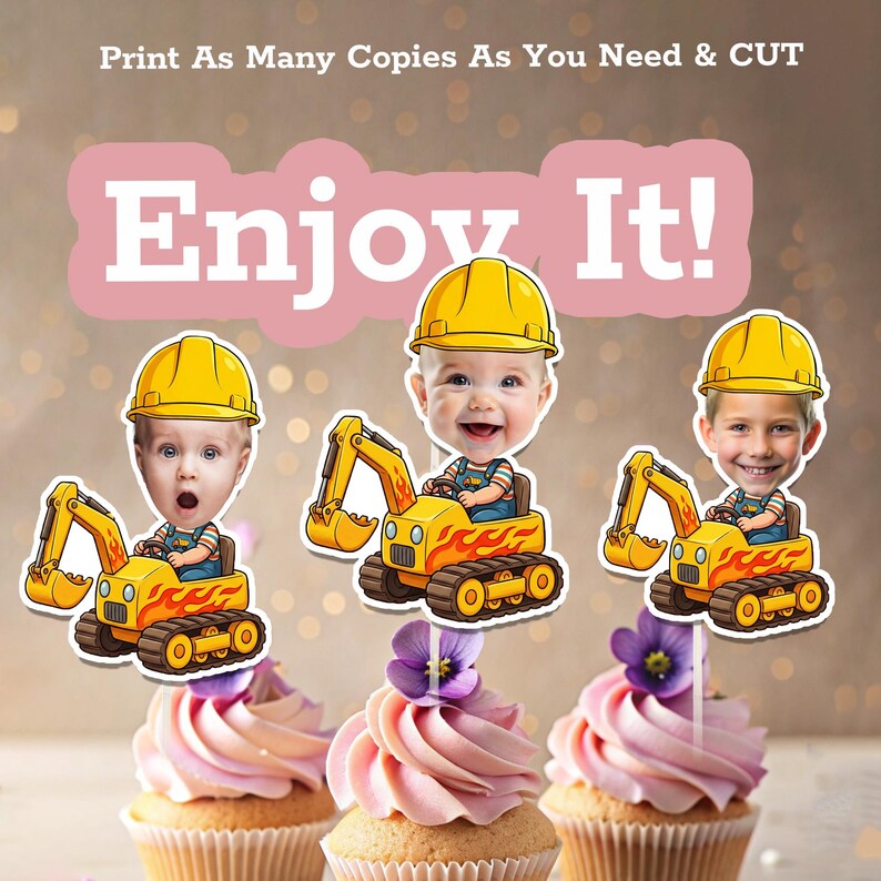 EXCAVATOR Printable Personalized Face Cupcake Toppers,custom Photo ...