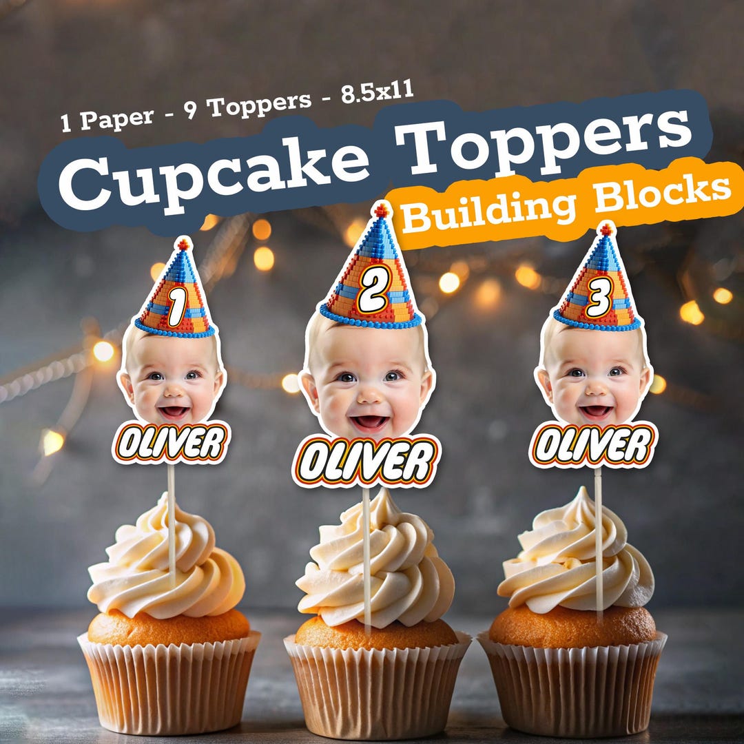 Personalized Name Photo Building Blocks Cupcake Toppers, Custom ...