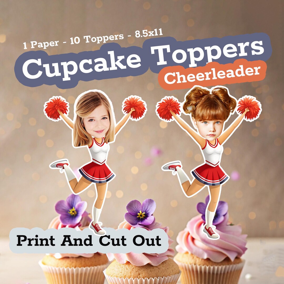 Printable Custom Photo Cheerleader Cupcake Toppers | Personalized ...