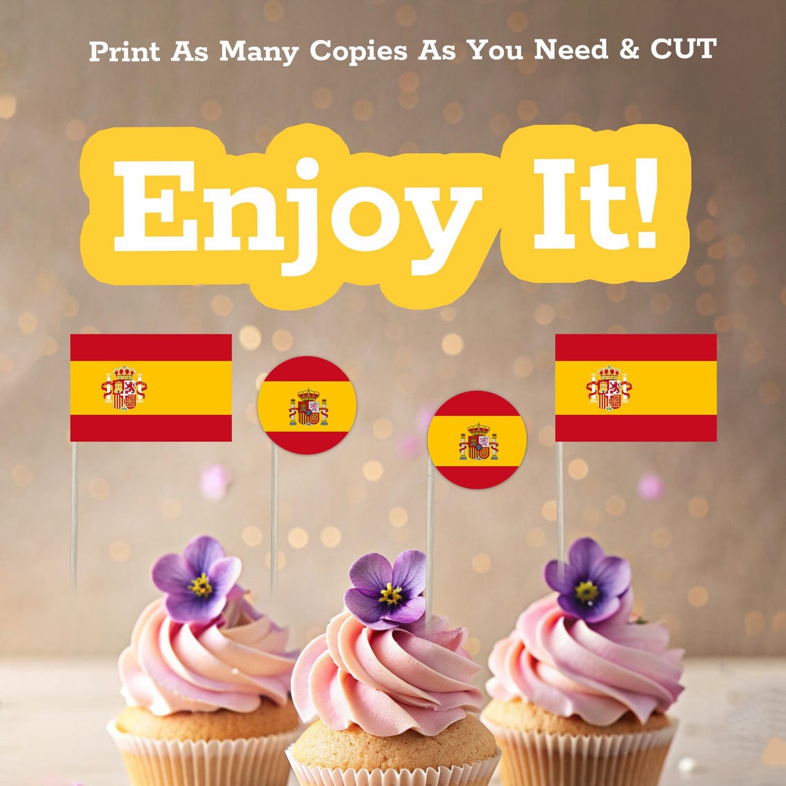 45 PCS Printable SPANISH FLAG Cupcake Toppers, Food Labels - Toothpicks ...