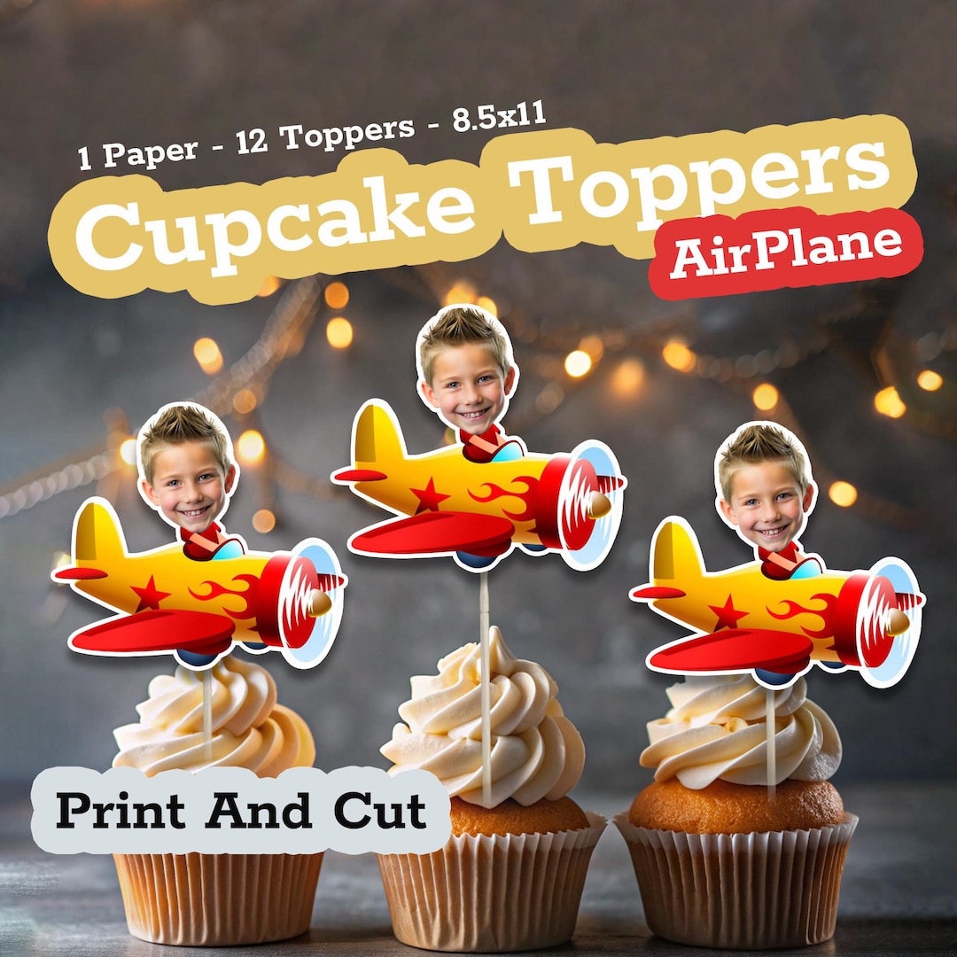 Printable Personalized AIRPLANE PILOT Face Cupcake Toppers, Aviation ...