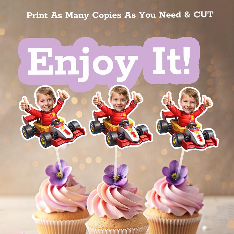 Personalized Race Car Cupcake Toppers, Custom Birthday Party ...
