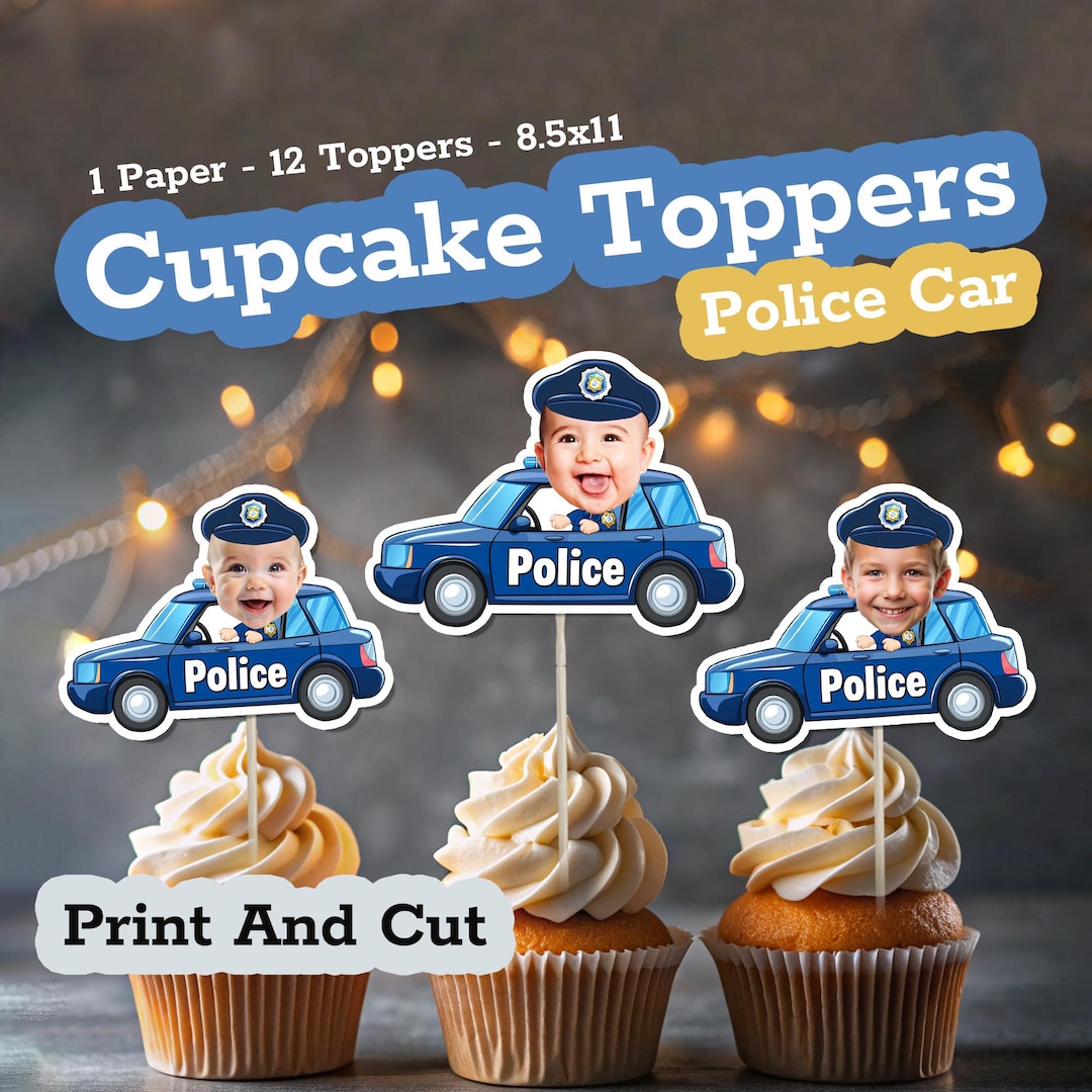 POLICE OFFICER Face Cupcake Toppers, Personalized Printable for Boys ...