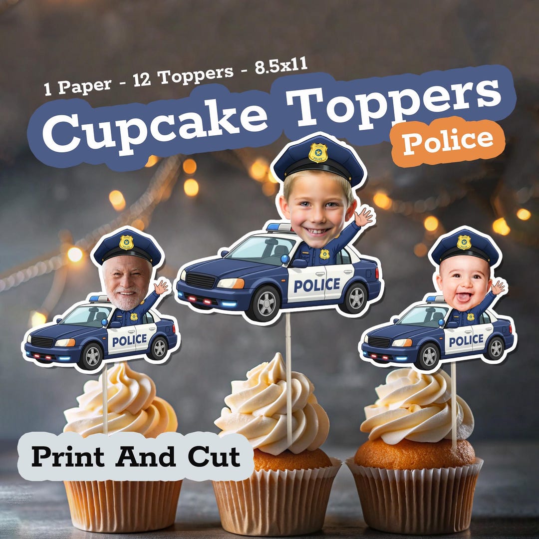 POLICE OFFICER Face Cupcake Toppers, Personalized Printable for Boys ...