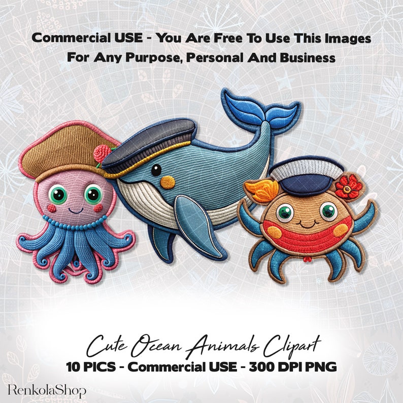 3D Printable Cute Ocean Animals Clipart, Underwater Animals Nursery ...