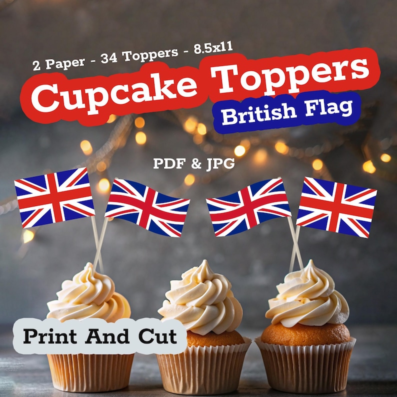 Printable British Flag Cupcake Toppers - Cocktail Picks | Red White ...