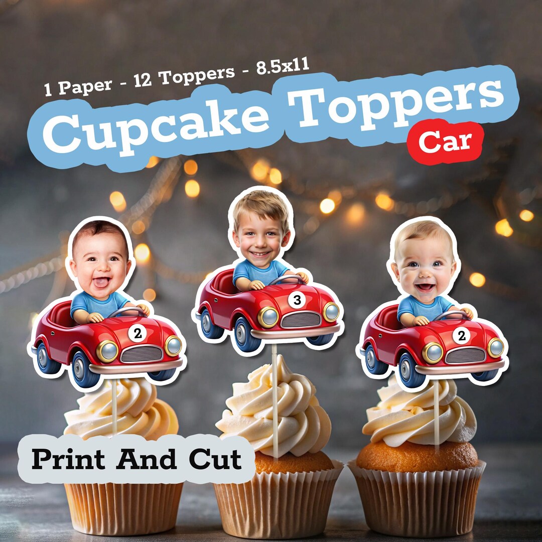 CAR DRIVER Printable Personalized Photo Face Cupcake Toppers, Custom ...