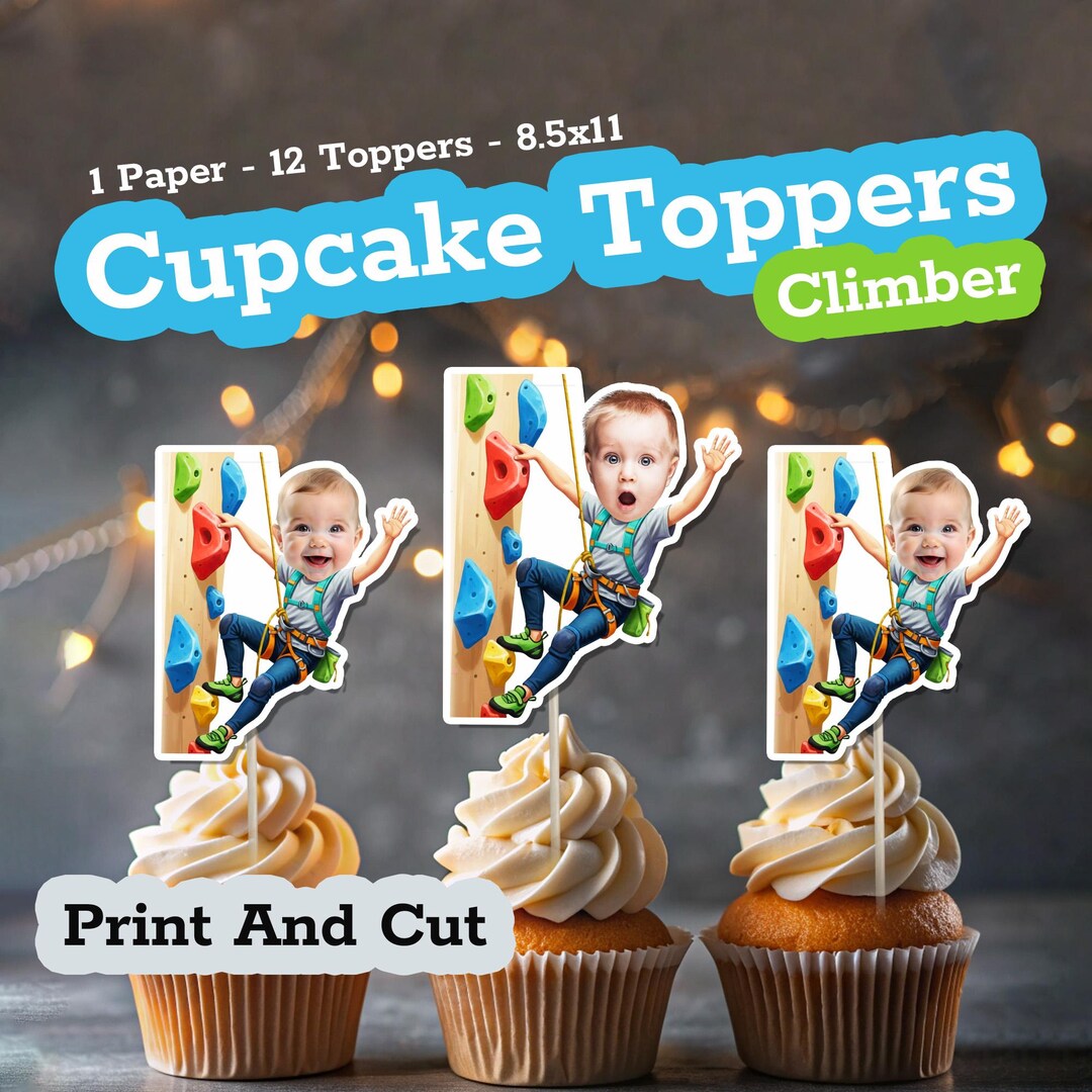 Printable Personalized Rock Climber Face Cupcake Toppers, Climbing ...