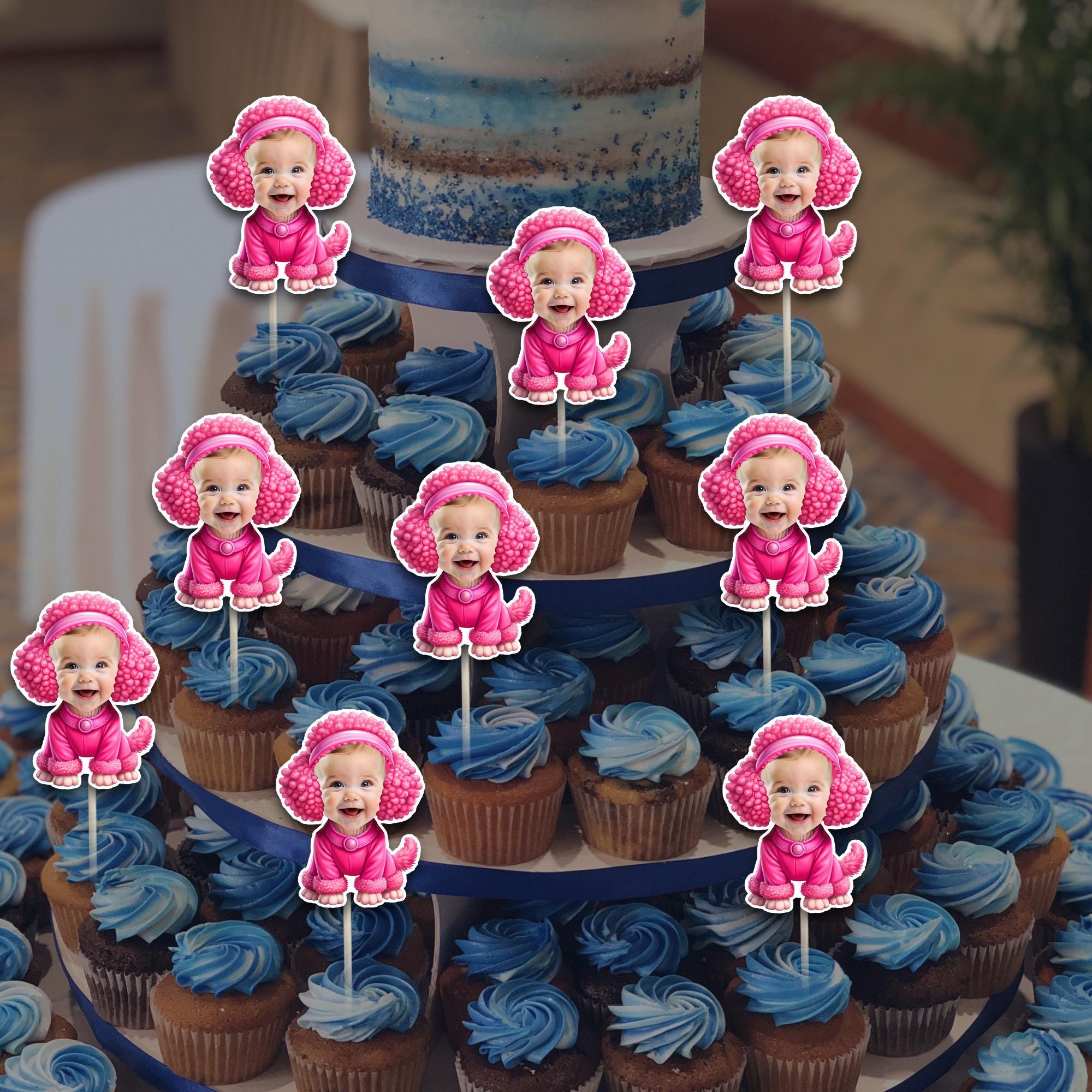 Printable PINK POODLE Face Cupcake Toppers – Custom Photo Dog Cake ...