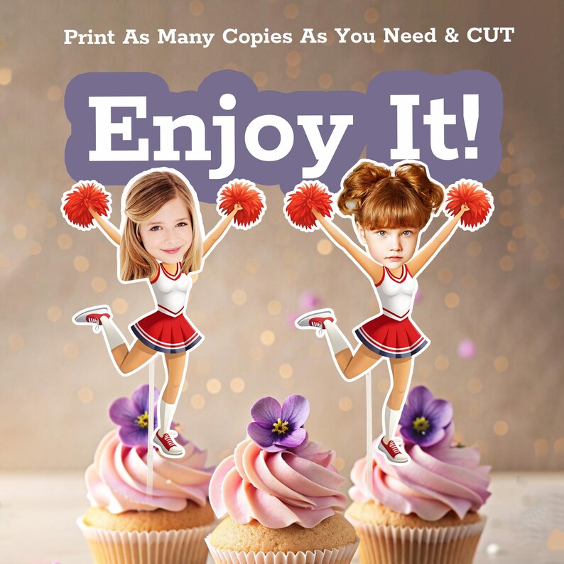 Printable Custom Photo Cheerleader Cupcake Toppers | Personalized ...
