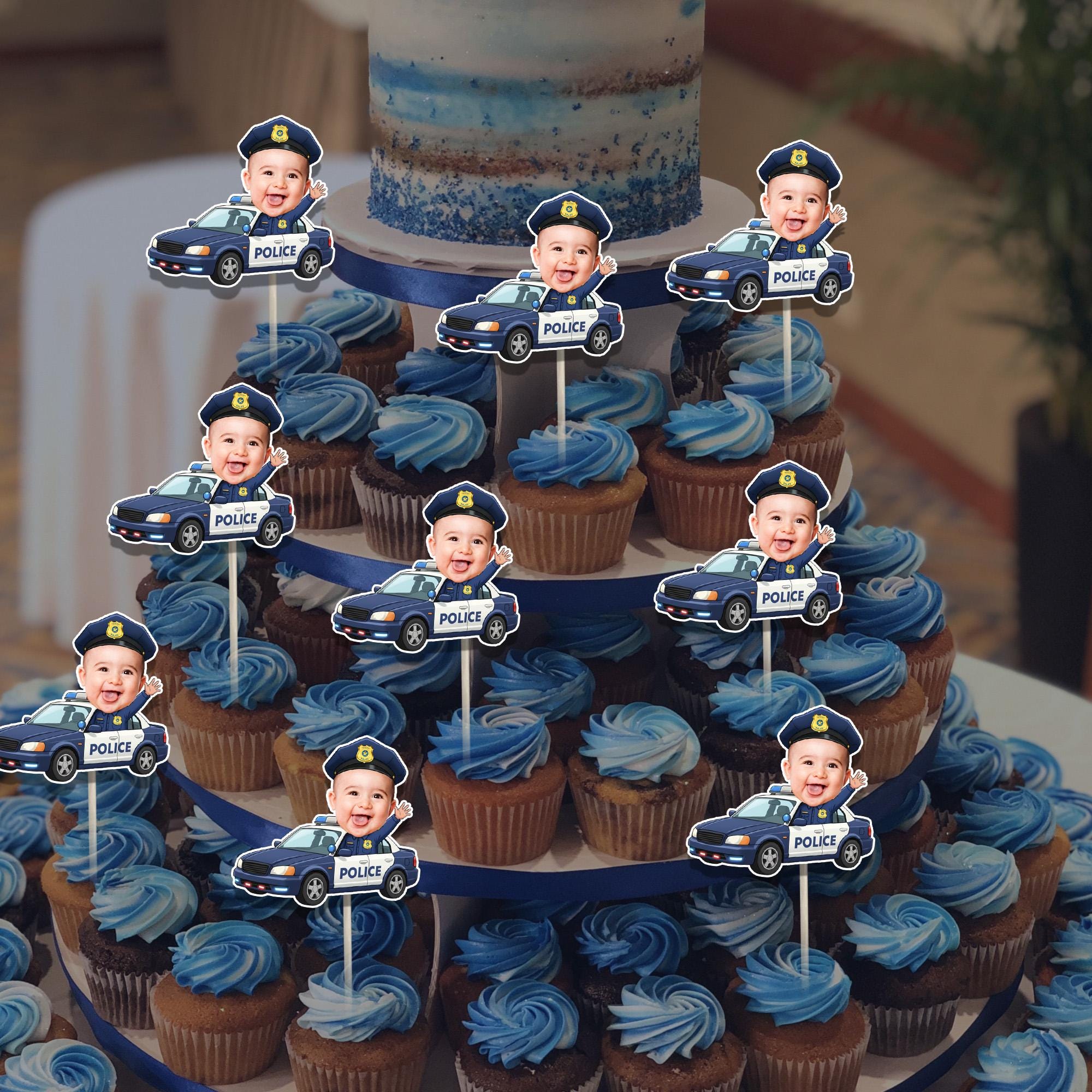 POLICE OFFICER Face Cupcake Toppers, Personalized Printable for Boys ...