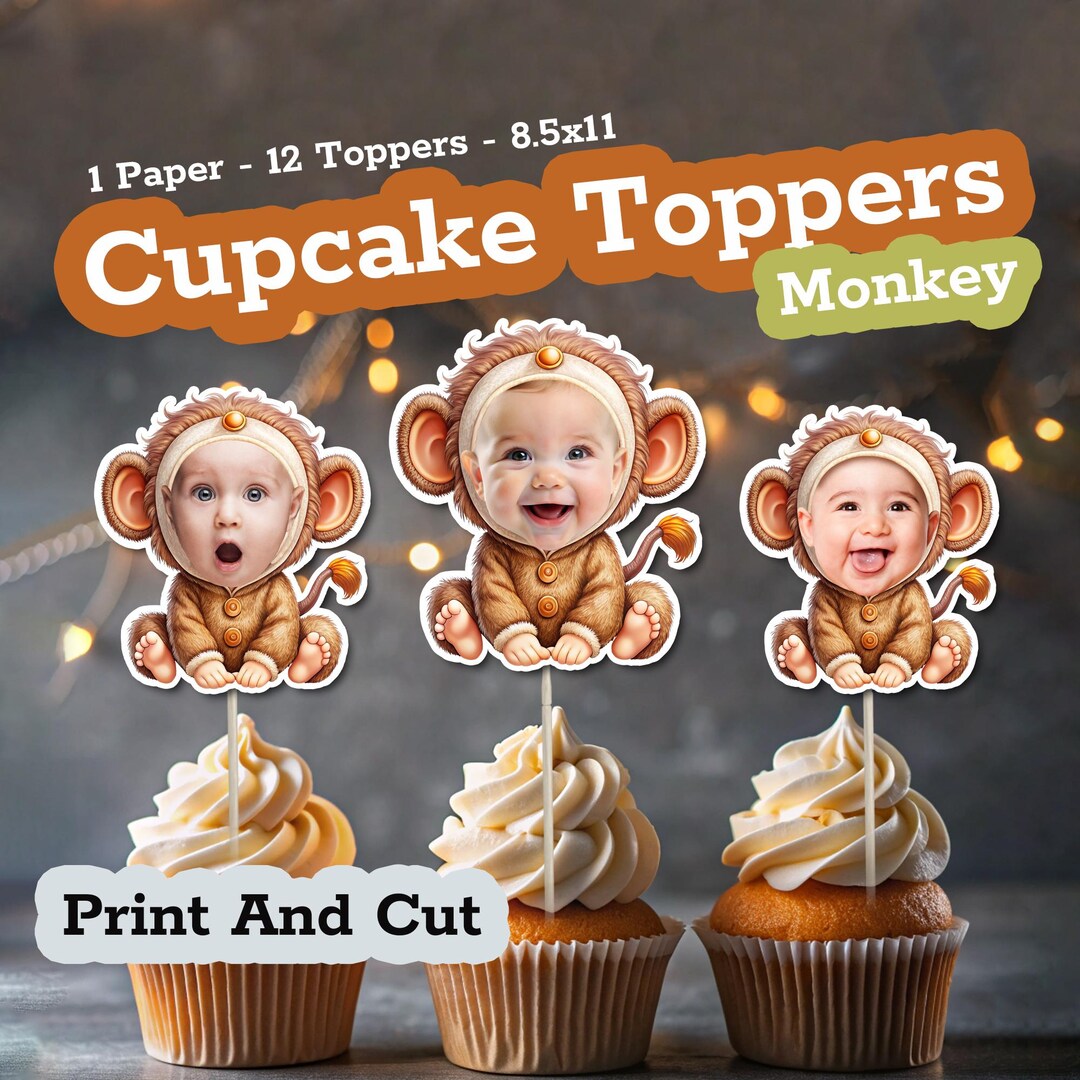 Printable MONKEY Baby Face Cupcake Toppers – Jungle Safari Baby Shower ...