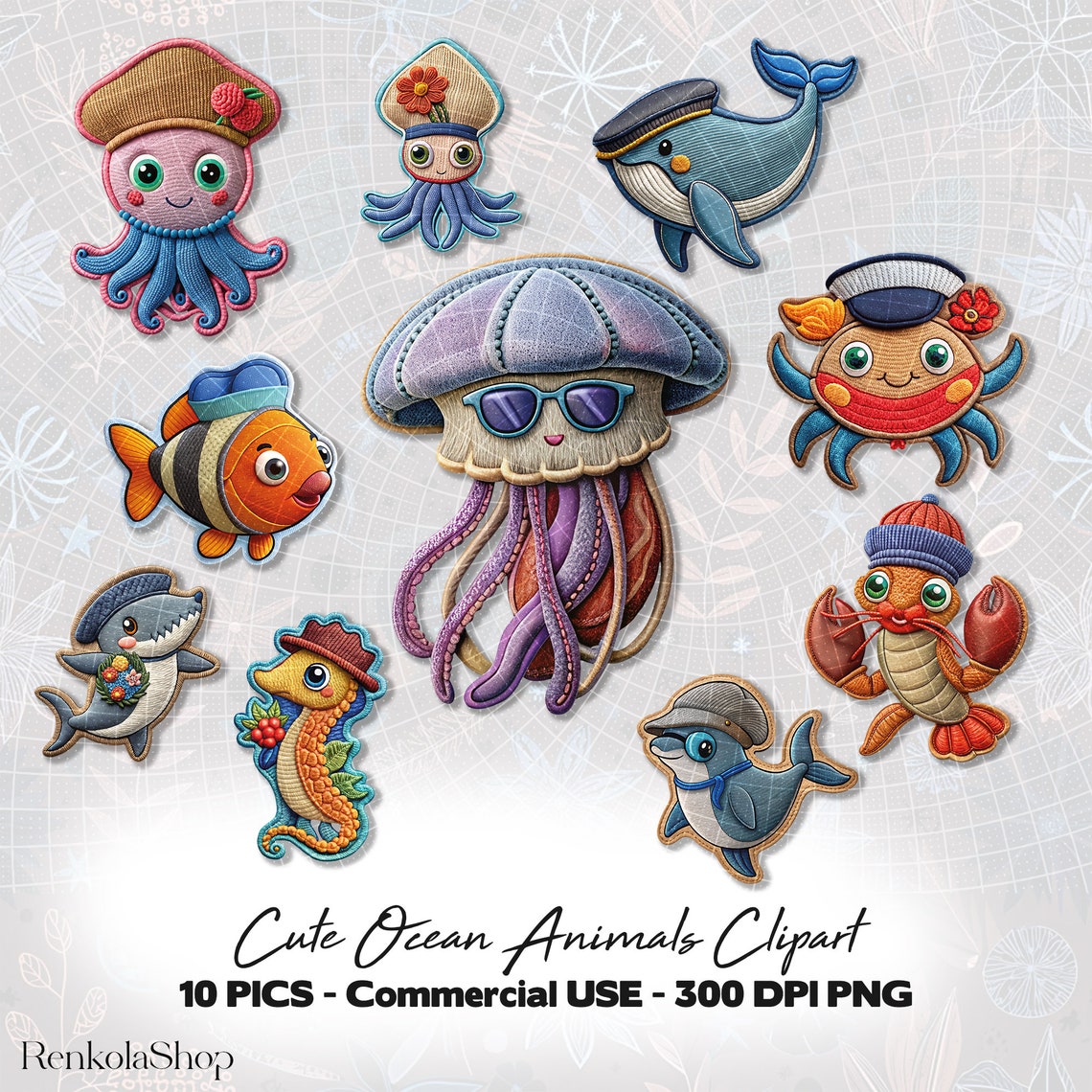 3D Printable Cute Ocean Animals Clipart, Underwater Animals Nursery ...