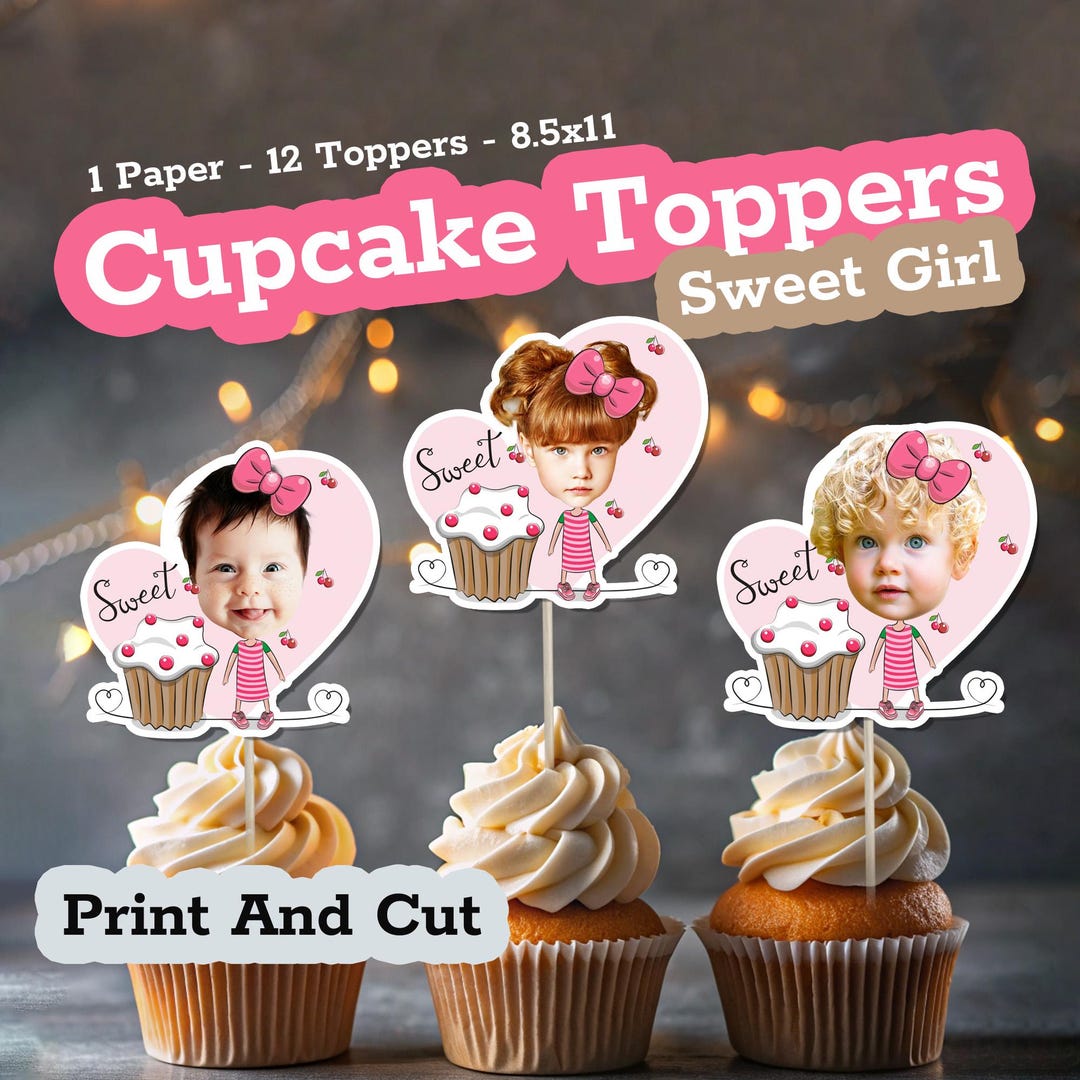 Sweet Cherry Girl Printable Personalized Face Cupcake Toppers – Berry ...