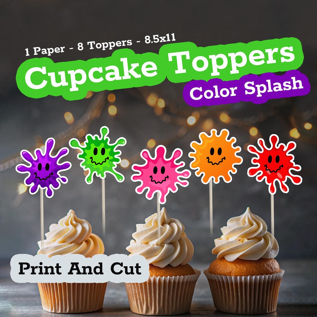 8 PCS Color Splash Cupcake Toppers | Printable Preppy Cupcake Decor ...