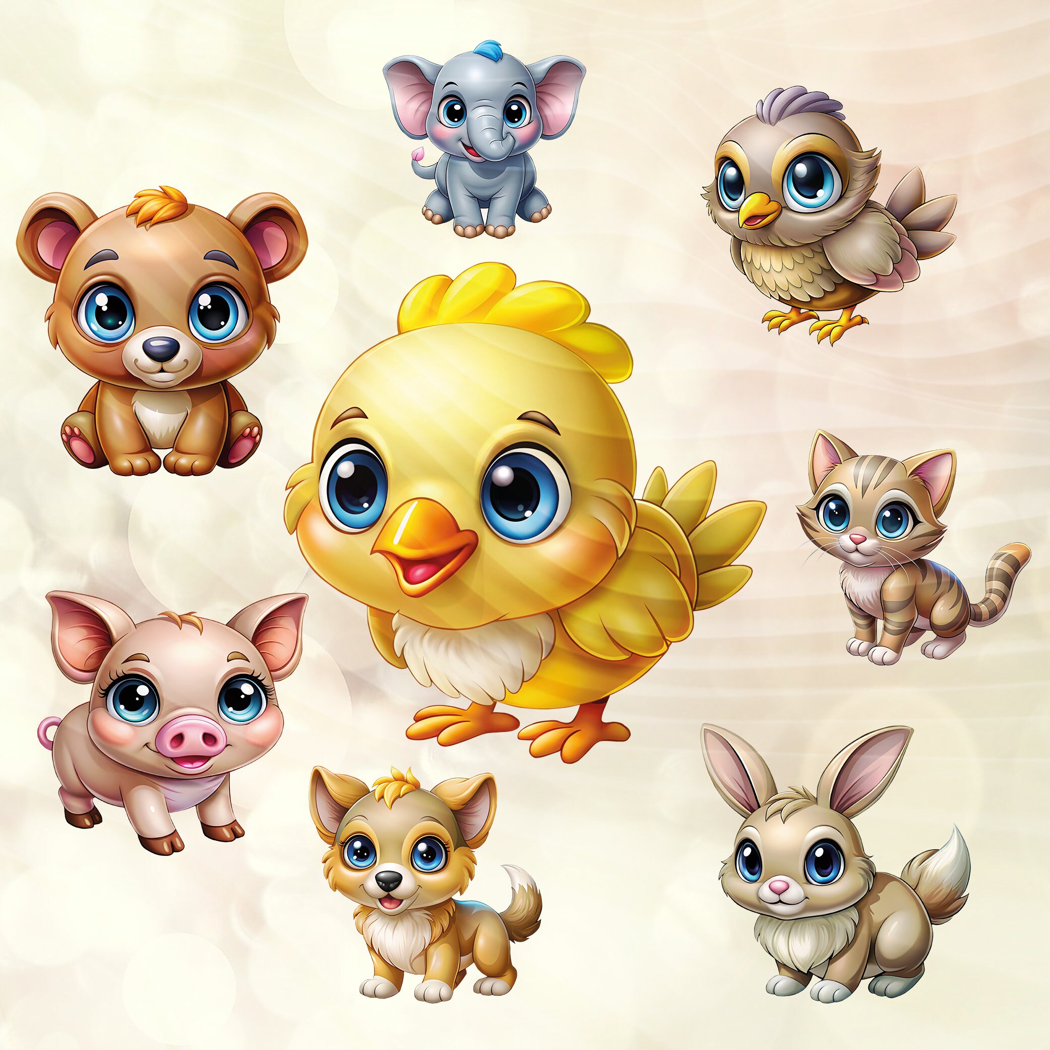 Cute Smile Animal Character Face Kawaii Stickers, Pet PNG Doodle Icons ...