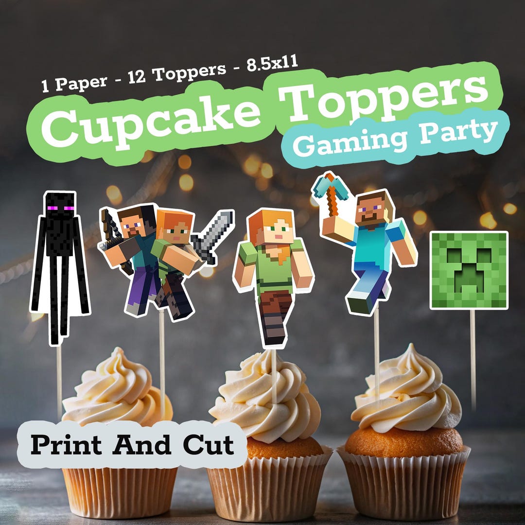 Gaming Party Cupcake Toppers Digital Download Printable Gamer Decor ...